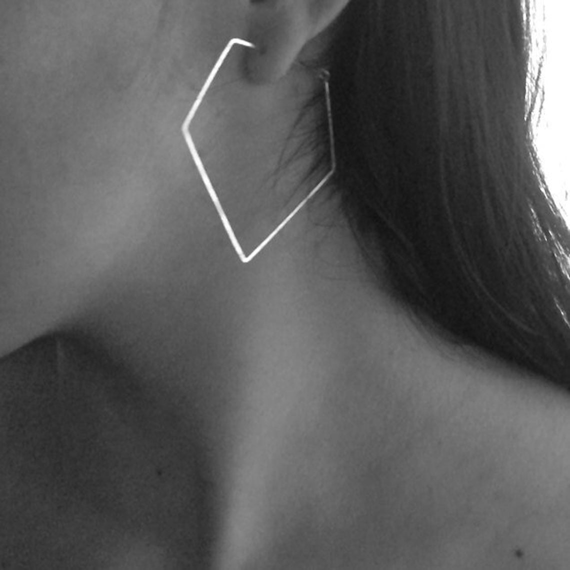 LARGE DIAMOND HOOPS - Geometric Hoop Earrings - Minimalist Hoops in 14k ...