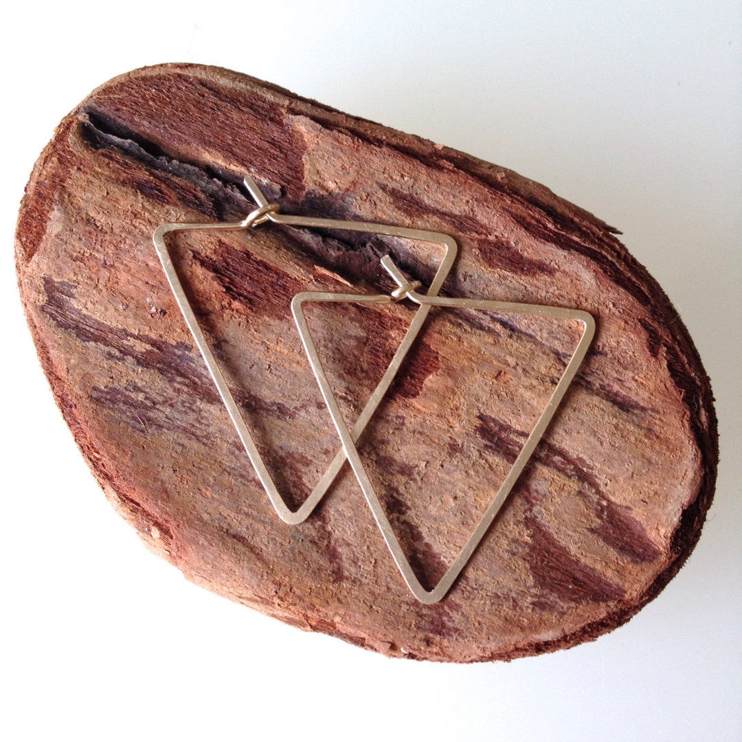 SMALL TRIANGLE HOOPS - Hammered Triangle Hoop Earrings in Gold, Rose ...