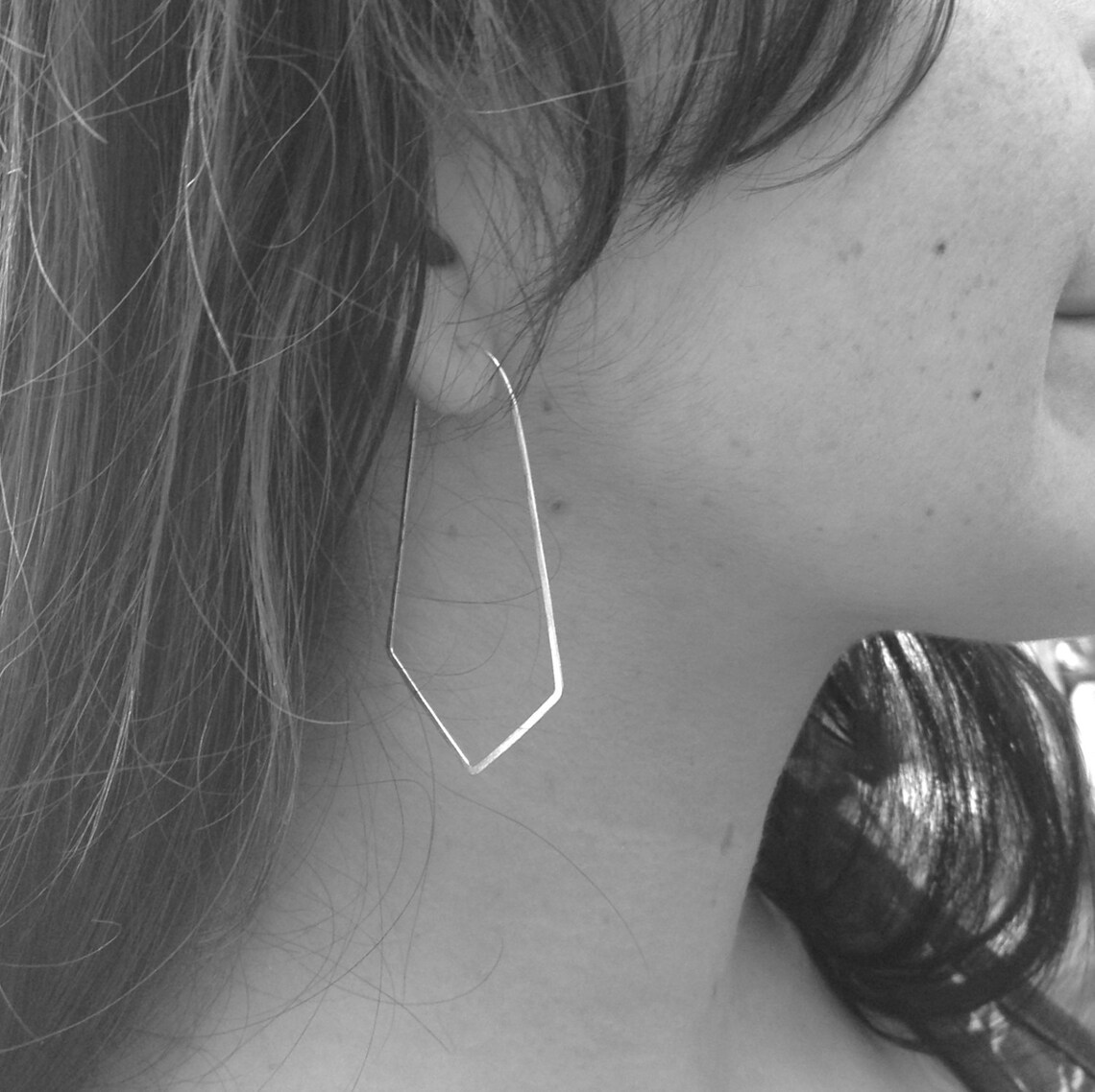 Long Geometric Oryx Hoop Earrings - Angular Hammered Hoops in 14k Gold ...