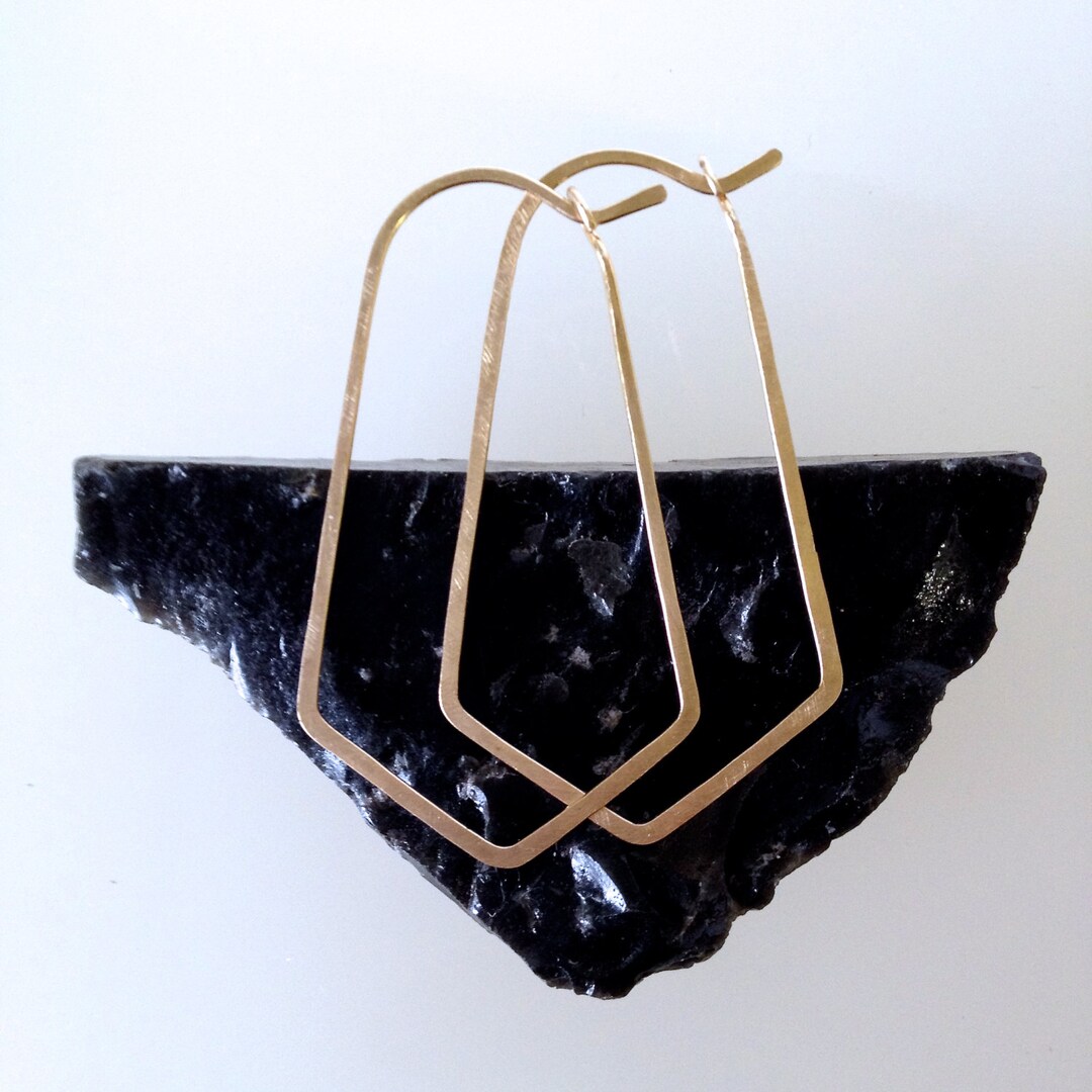 Small ORYX HOOPS - Hammered Geometric Hoops - Sterling Silver, 14k Gold ...