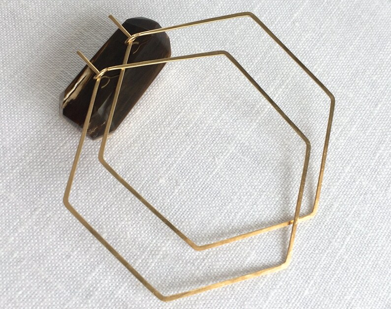 LARGE HEXAGON HOOPS Geometric Hoop Earrings Hexagon Hoop - Etsy