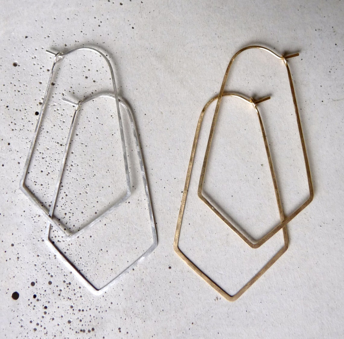 Long Geometric Oryx Hoop Earrings - Angular Hammered Hoops in 14k Gold ...
