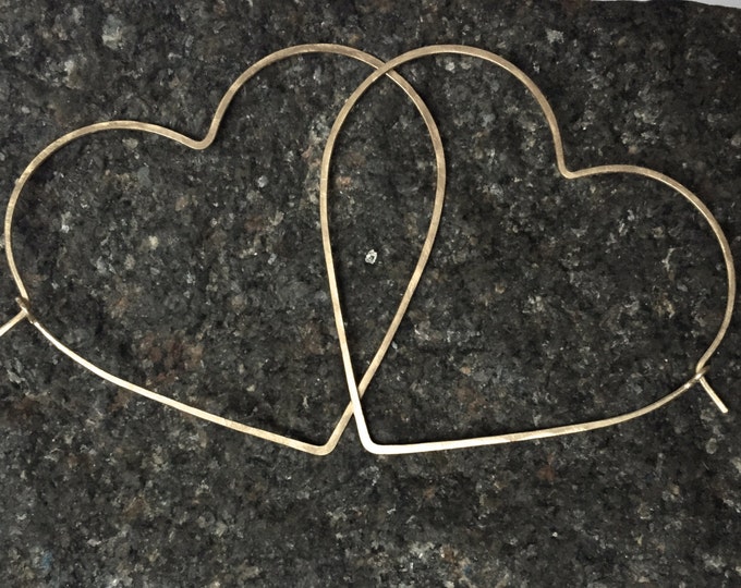 LARGE HEART HOOPS Big Heart Hoop Earrings Large Gold Heart Hoops 14k ...