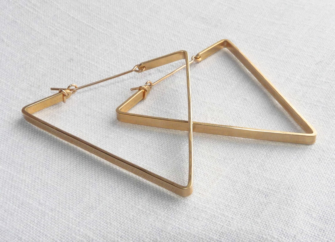TRIANGLE HOOP EARRINGS Large Triangle Hoops Big Triangle - Etsy