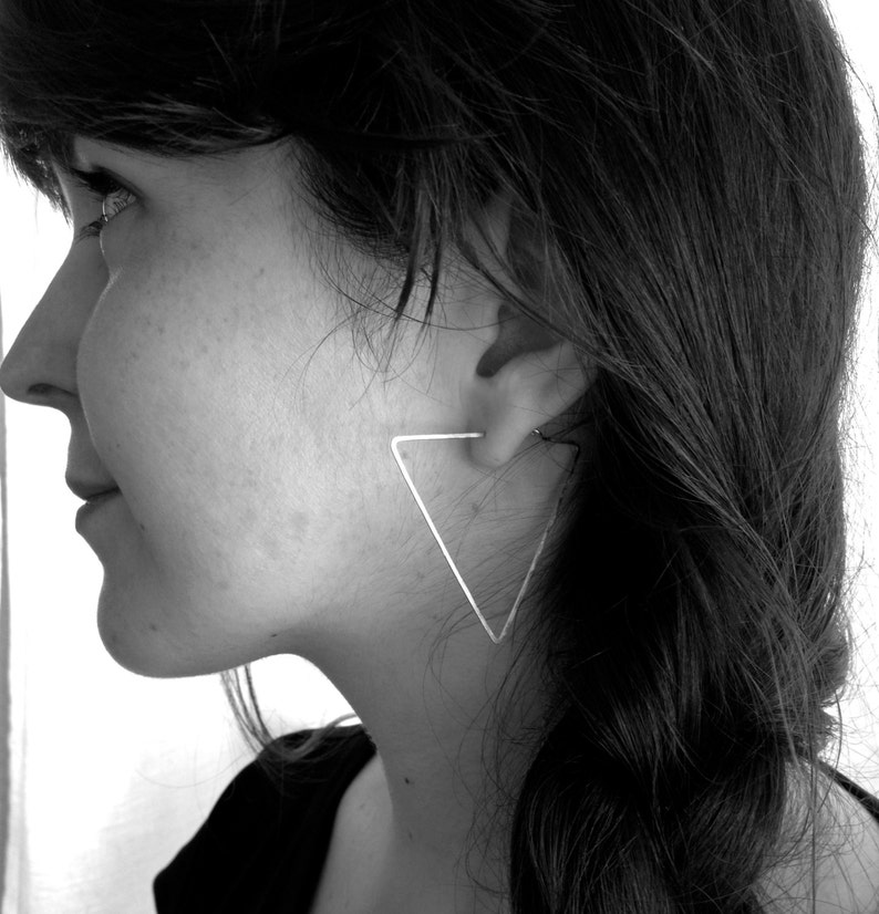 LARGE TRIANGLE HOOPS Big Hammered Gold Triangle Hoop - Etsy
