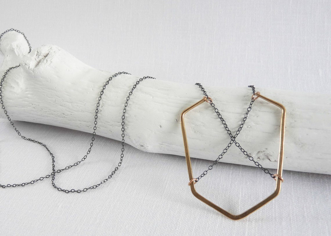 FACET NECKLACE - Long Necklace With Oxidized Sterling Silver Chain and ...