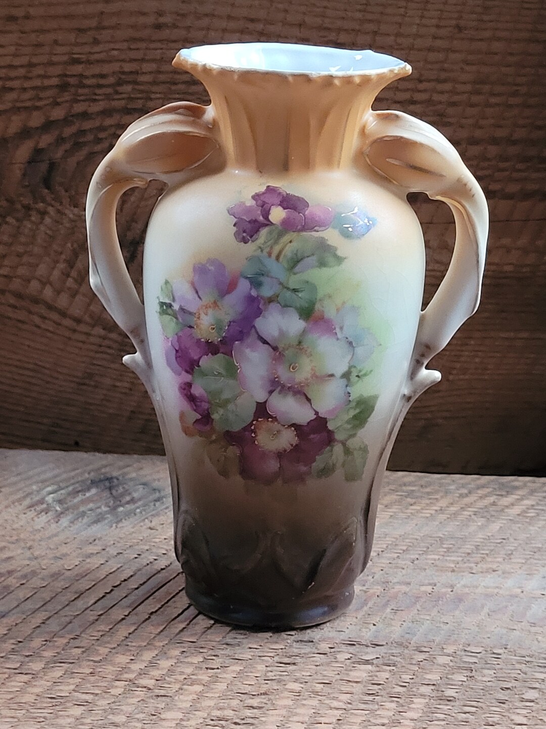 Vintage Ceramic Vase With Double Handles, Floral Design, Made in ...