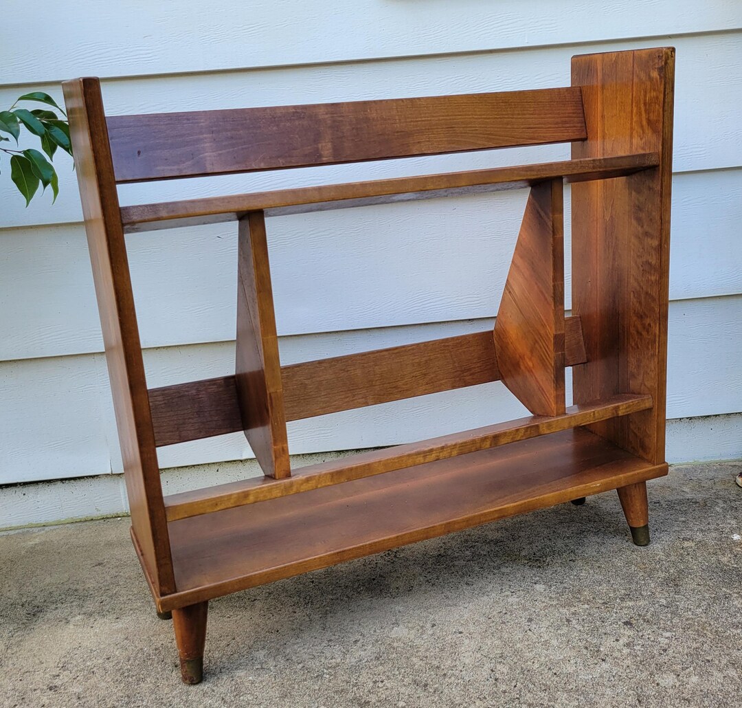 Mid Century Modern Walnut Finished Solid Wood Cherry Bookshelf ...
