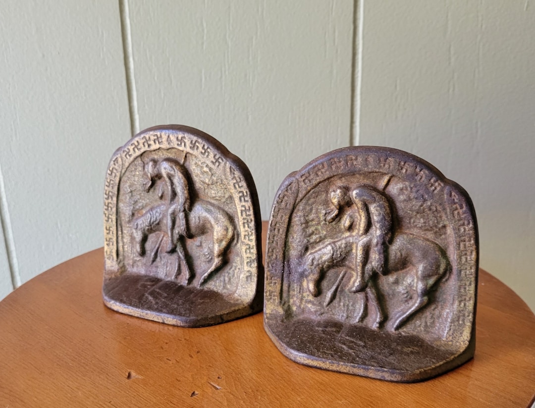 The Last Trail, Rare Bookends, Style 1, Native American, Horseman, Cast ...
