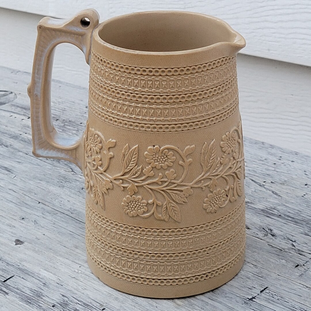 Vintage Ornate Floral Pattern Pottery Stoneware Pitcher 18oz. - Etsy
