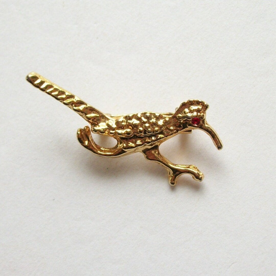 Figural Gold Toned Roadrunner Brooch Small Vintage Road Runner Pin Gold ...