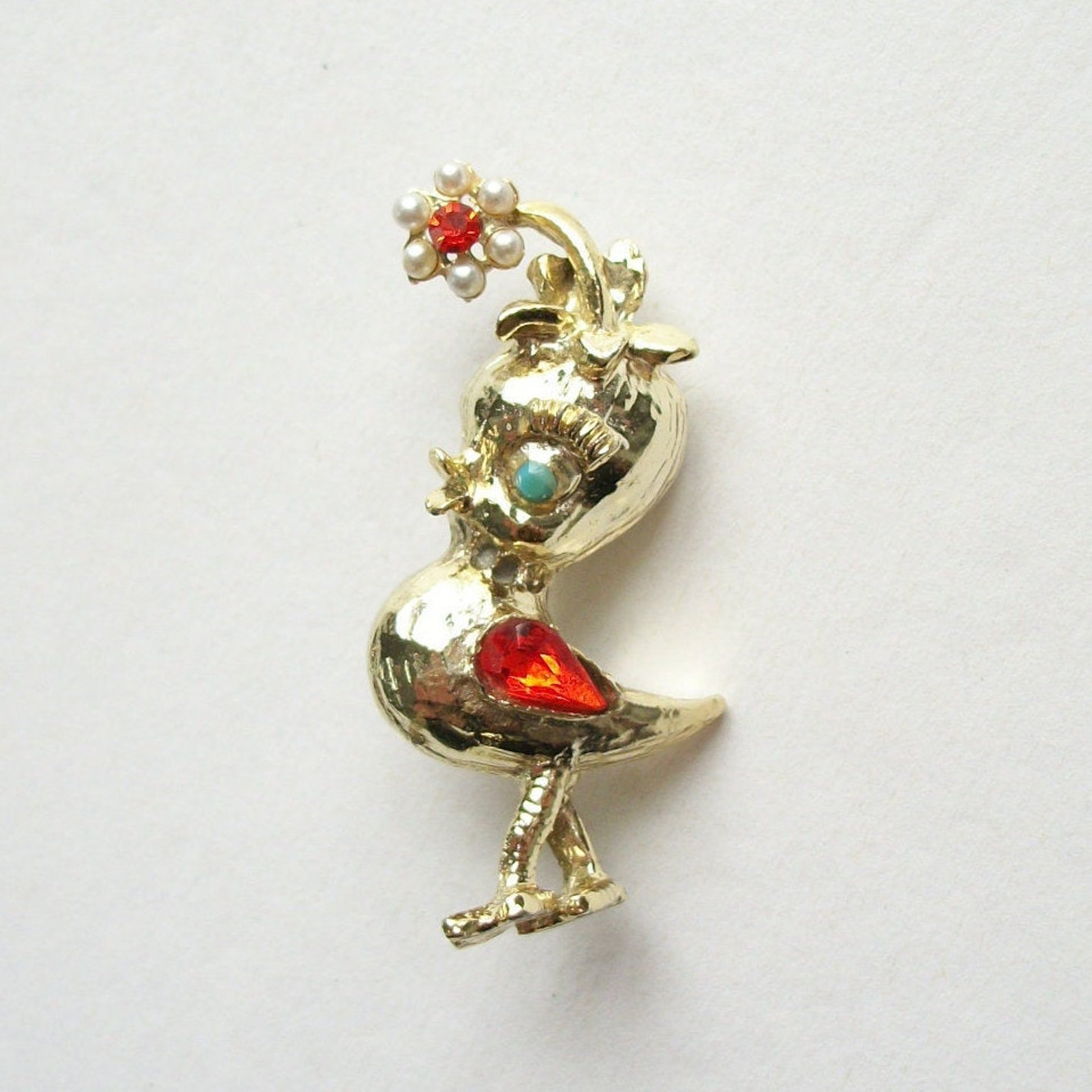 Sweet Figural Gold Toned Duck Brooch Small Vintage Duck With - Etsy
