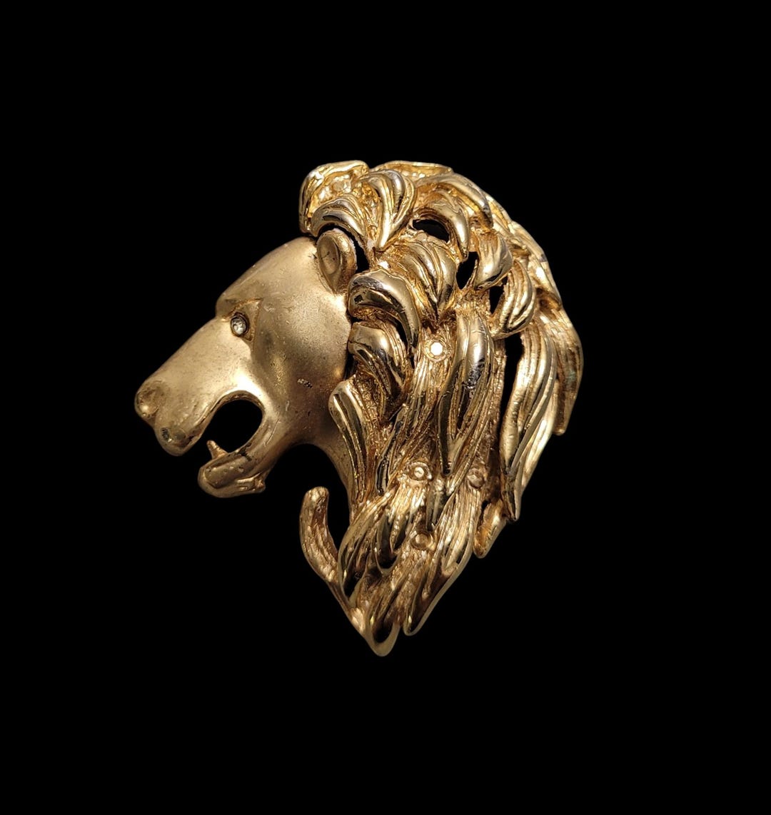 Vintage Lions Head Brooch Vintage Lion Brooch Aged Gold Toned Vintage ...