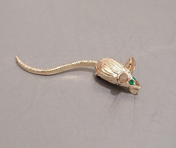 Cute Small Vintage Unsigned Mouse Pin Green Eyes Mous… - Gem