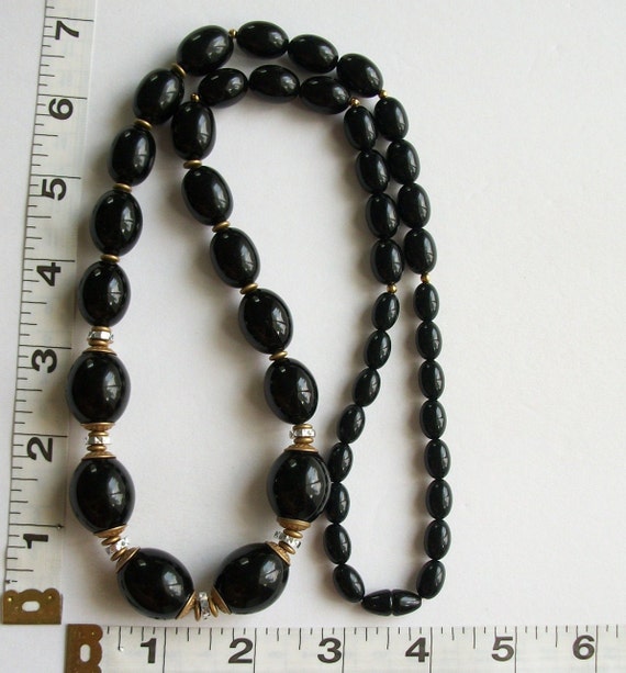 Stunning Black Graduated Bead Chunky Bead Necklace Si… - Gem