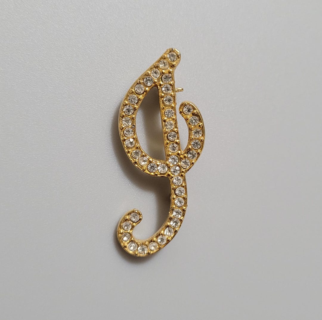 Vintage Letter J Pin Monogram Brooch Pin Vintage Letter J Gold Color ...