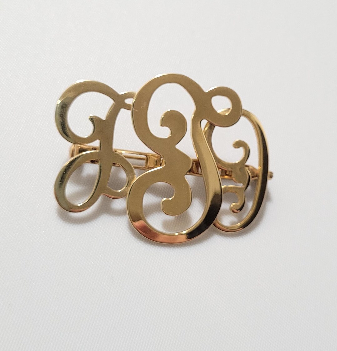 Vintage Fancy Letters Pin Monogram Brooch Vintage Letter Pin Gold Color ...