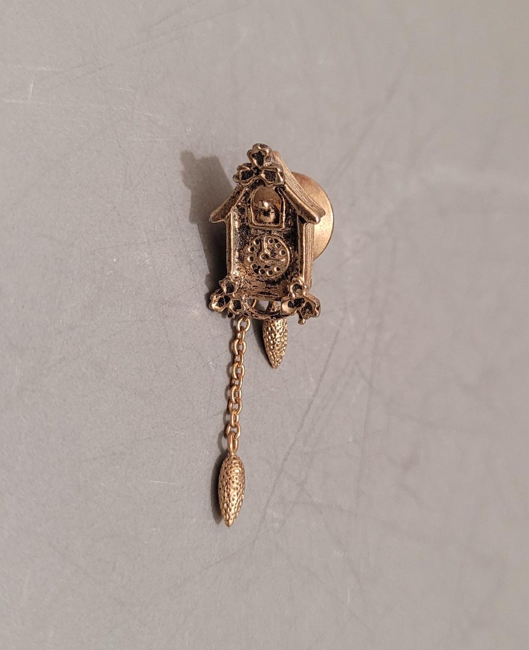 Vintage Miniature Cuckoo Clock Tack Pin Small AVON Signed Aged Gold ...
