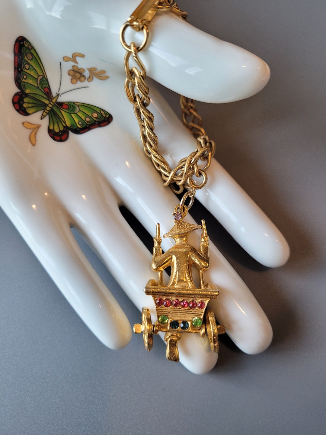 Fantastic Vintage Rhinestone Rickshaw Chain Bracelet Gold Colored Chain ...