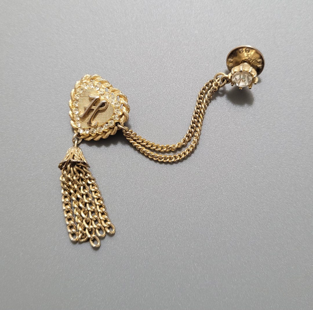 Vintage Small Letter H BALLOU REGD Sweetheart Rhinestone Heart Pin Gold ...