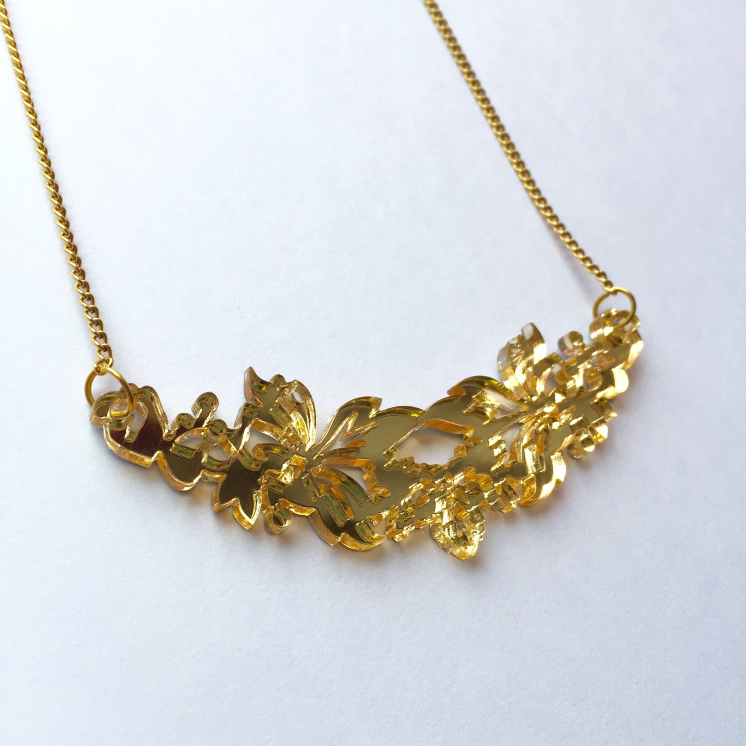 Vintage Floral Acrylic Laser Cut Necklace - Etsy UK