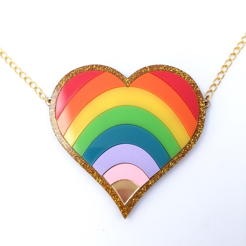 Rainbow Heart Necklace | Etsy