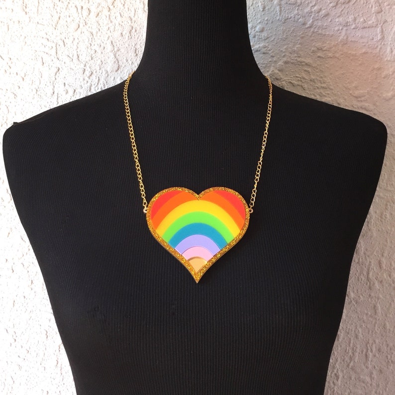 Rainbow Heart Necklace | Etsy