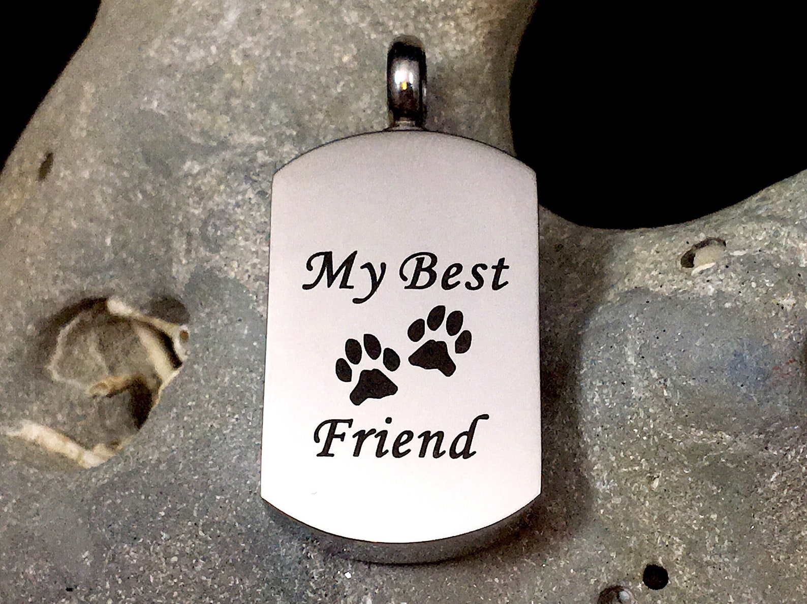 Men's Dog Tag Pet Cremation Jewelry My Best Friend Paw Prints for Ashes ...