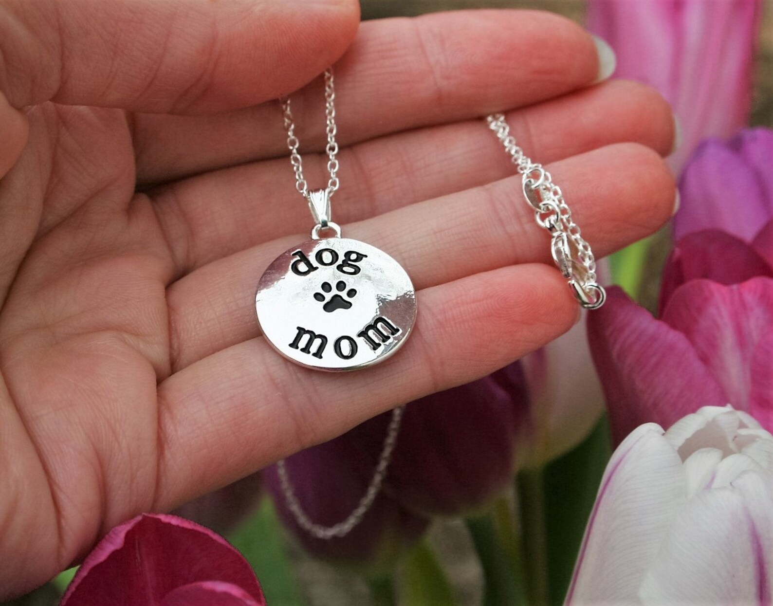 Dog Mom Charm Sterling Silver Plt Pendant Paw Print Handmade Jewelry ...