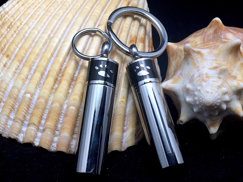 Mens Pet Cremation Key Chain Ring Urn for Ashes LARGE VIAL Paw Print ...