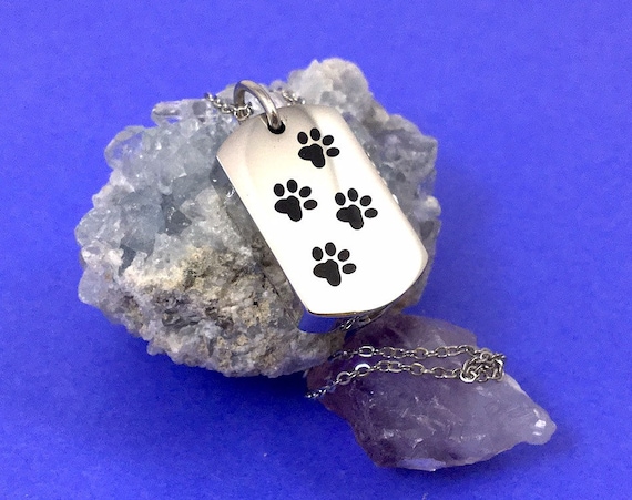 Men's Dog Tag Pet Cremation Jewelry Four Paw Prints for - Etsy