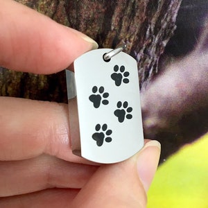 Men's Dog Tag Pet Cremation Jewelry Four Paw Prints for Ashes Urn Ashes ...