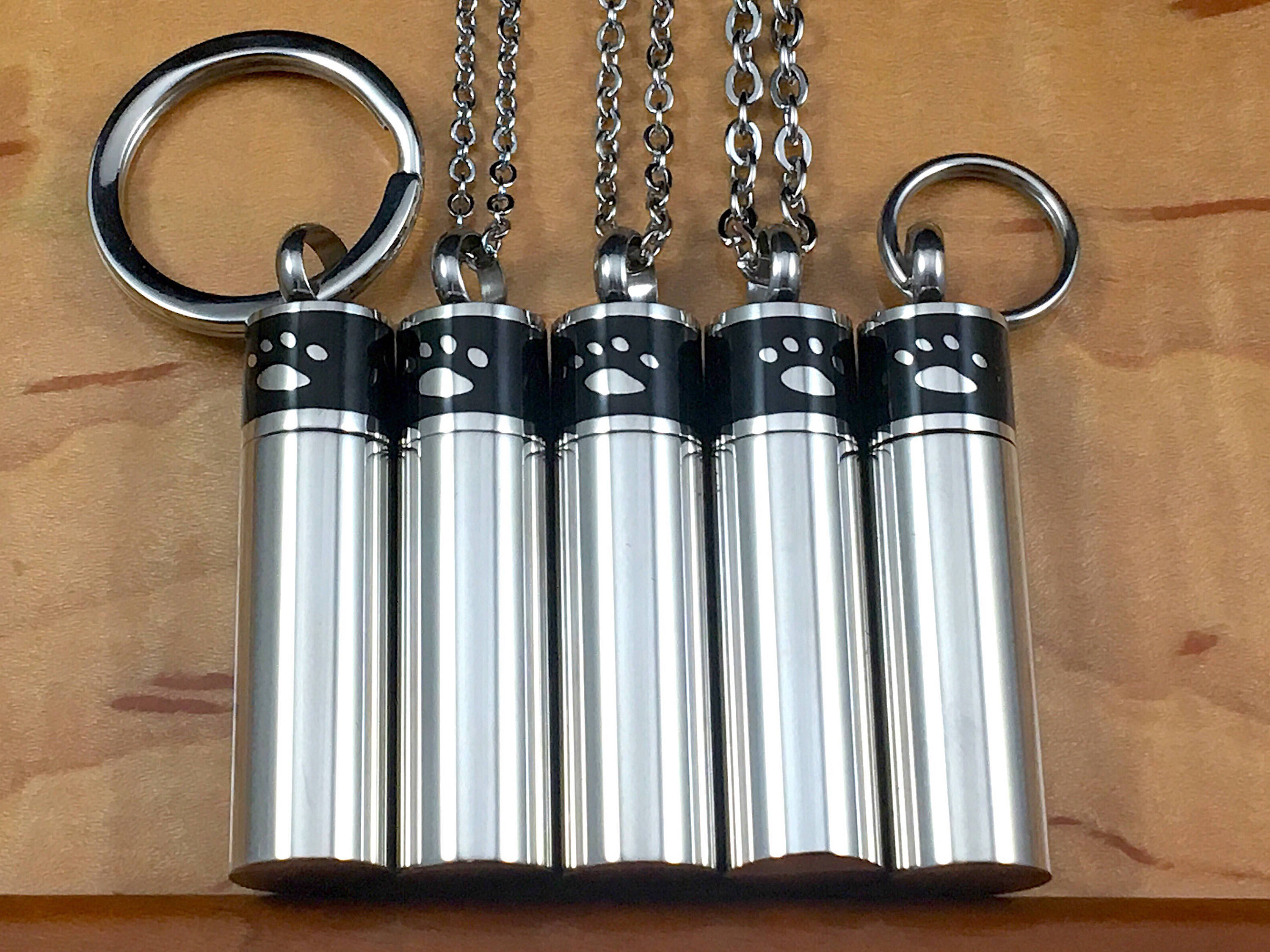 Mens Pet Cremation Key Chain Ring Urn for Ashes LARGE VIAL Paw Print ...