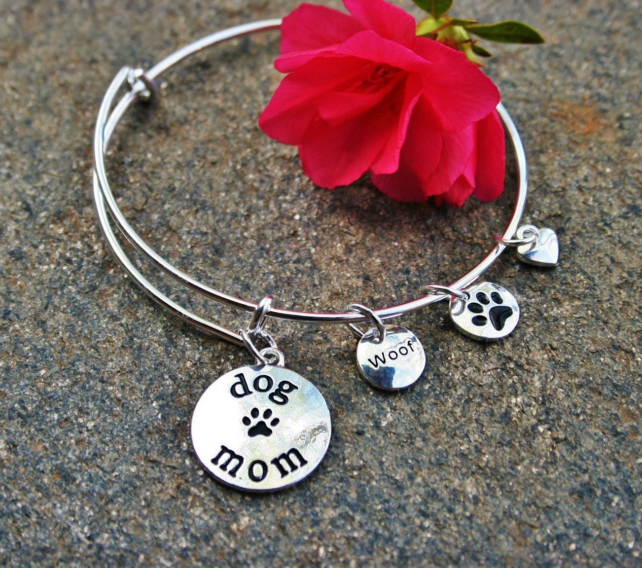 Dog Mom Charm Sterling Silver Plt Pendant Paw Print Handmade Jewelry ...