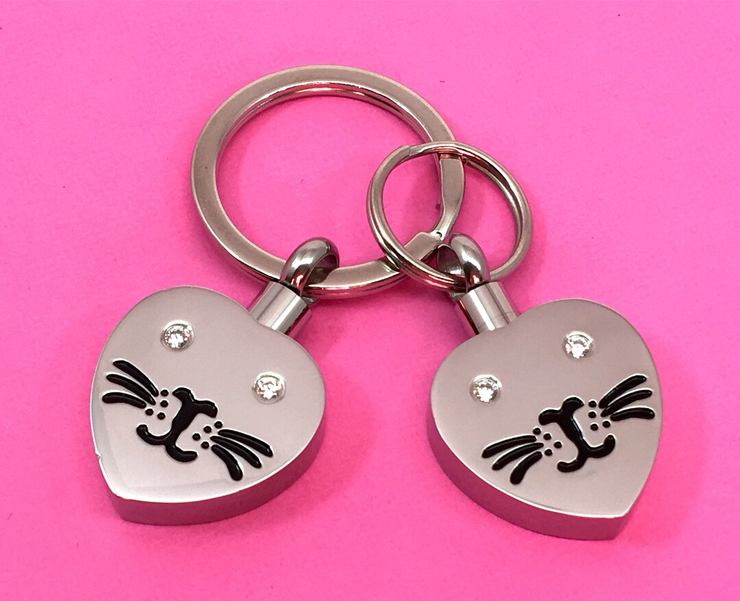 Keyring Keychain Cat Face Cremation Urn for Ash Pendant Necklace Chain ...