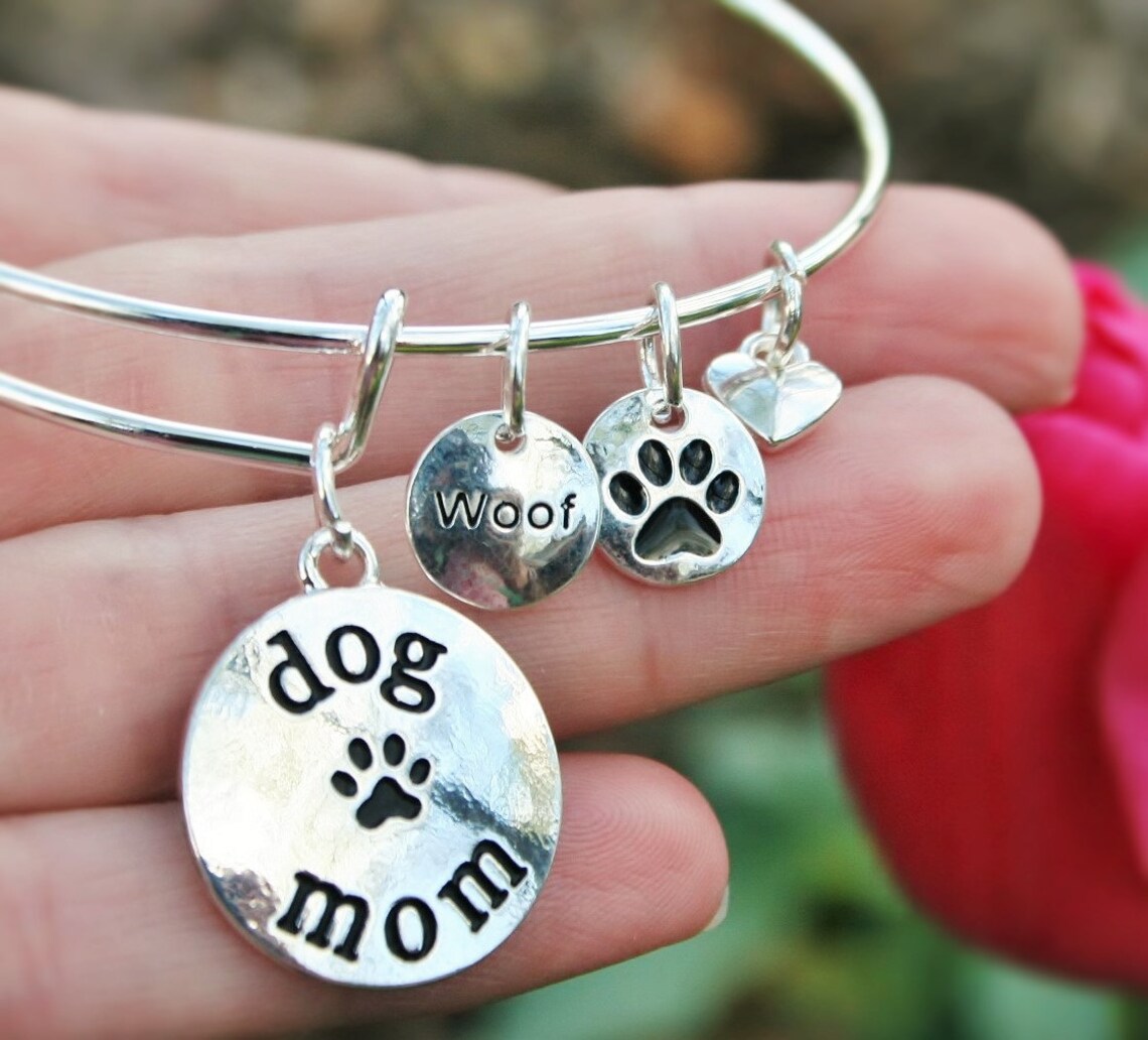 Dog Mom Charm Sterling Silver Plt Pendant Paw Print Handmade - Etsy