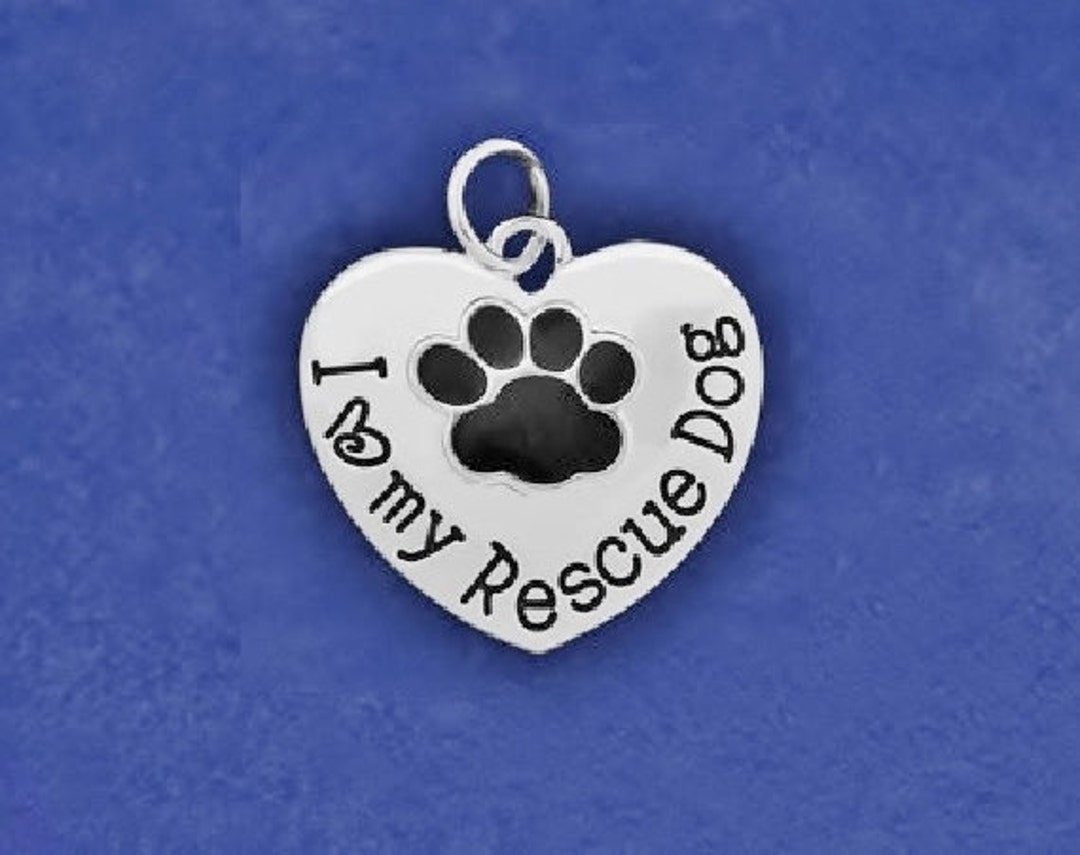Dog Charm Pendant Sterling Silver Plt Paw Print I Love My Rescue Lover ...