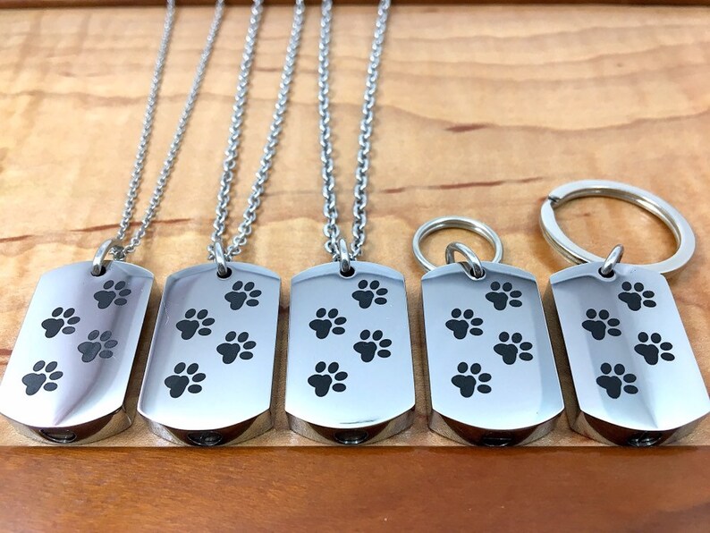 Men's Dog Tag Pet Cremation Jewelry Four Paw Prints for Ashes Urn Ashes ...