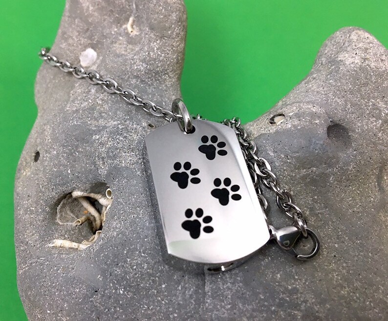 Men's Dog Tag Pet Cremation Jewelry Four Paw Prints for Ashes Urn Ashes ...