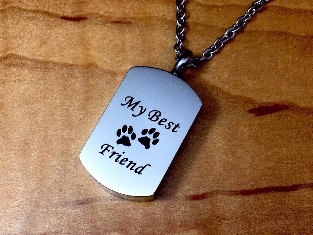 Men's Dog Tag Pet Cremation Jewelry My Best Friend Paw Prints for Ashes ...