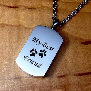 Men's Dog Tag Pet Cremation Jewelry My Best Friend Paw Prints for Ashes ...