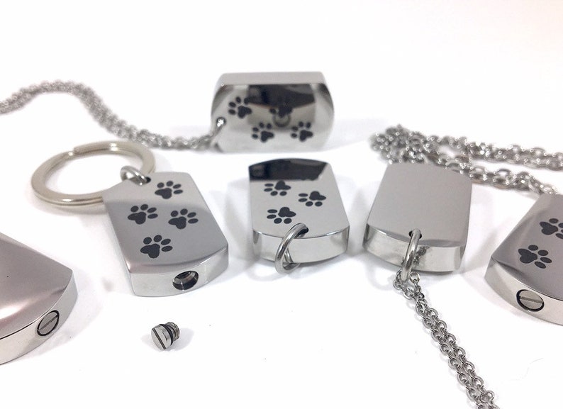 Men's Dog Tag Pet Cremation Jewelry Four Paw Prints for Ashes Urn Ashes ...