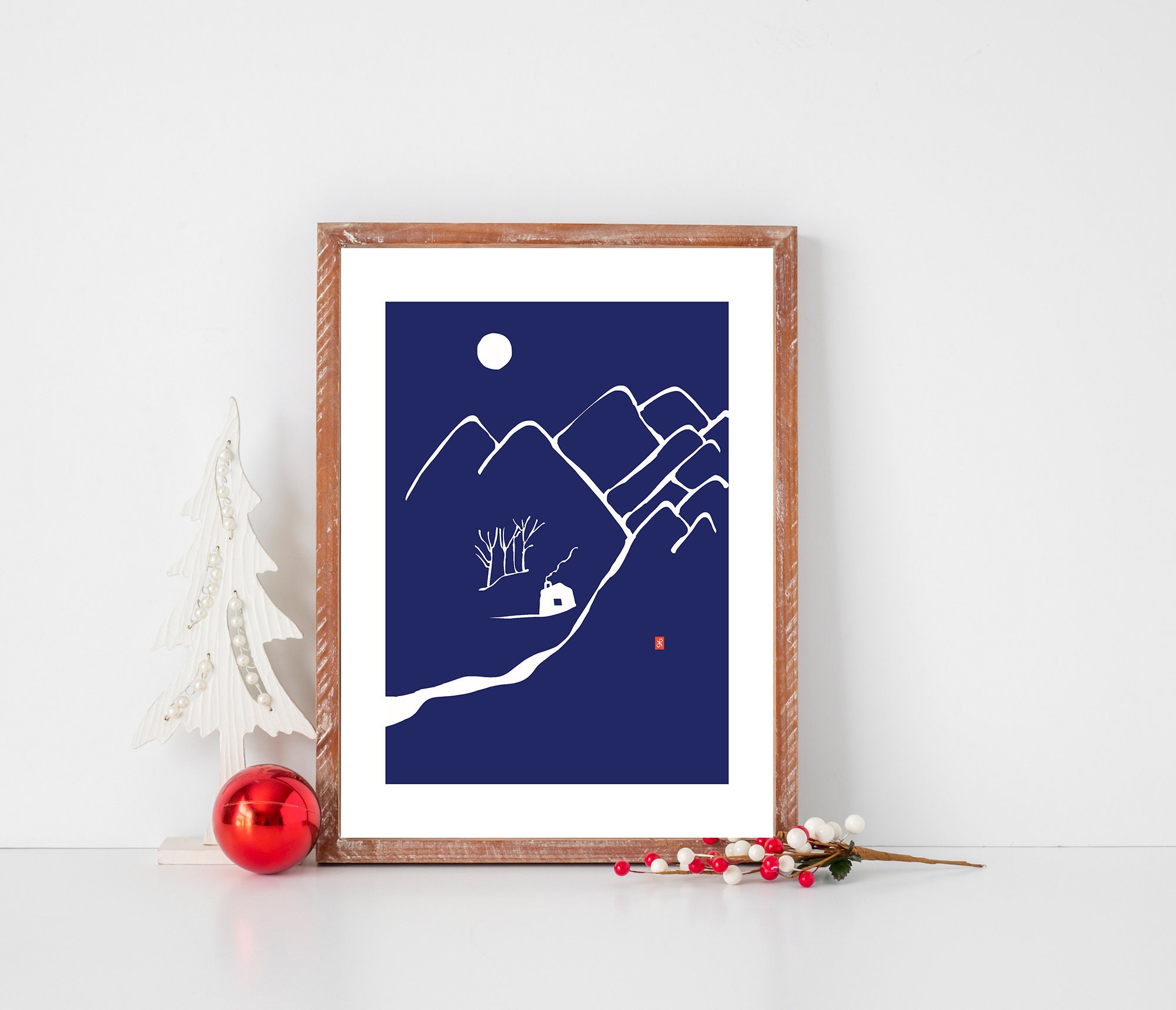 Winter Print Minimal Print Mountain Print Night Blue Sky - Etsy