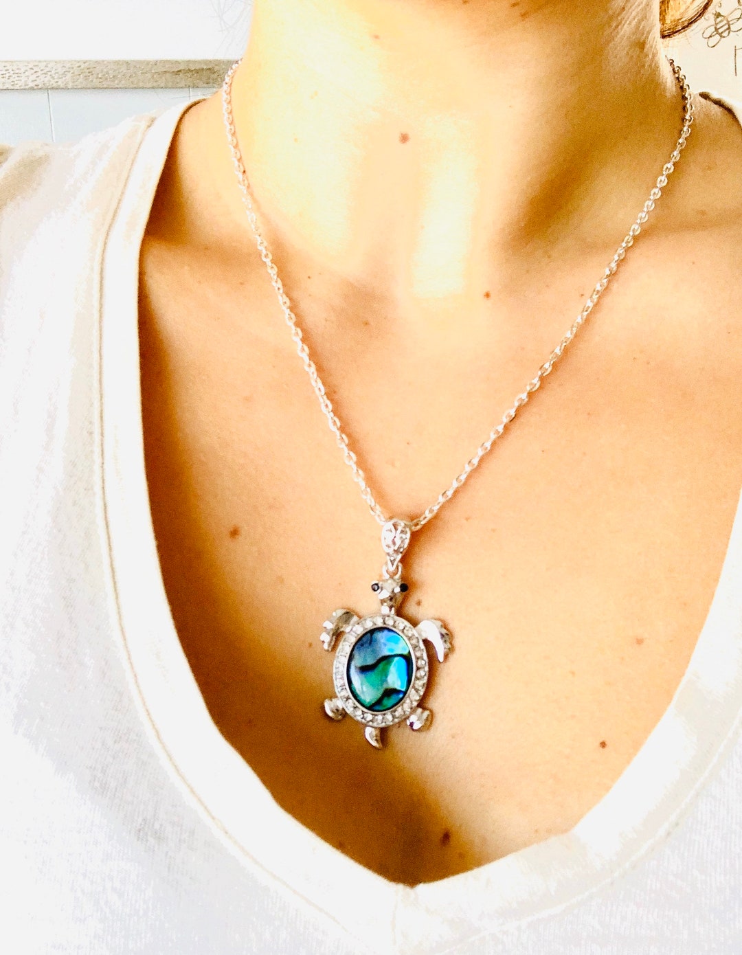 Handmade Abalone Sea Turtle Necklace - Silver Plated Pendant - Etsy