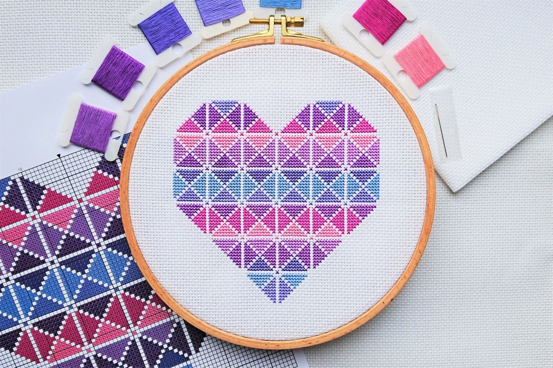 PATTERN Purple Geometic Heart Cross Stitch Chart - Instant Download for ...