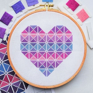 PATTERN Purple Geometic Heart Cross Stitch Chart - Instant Download for ...