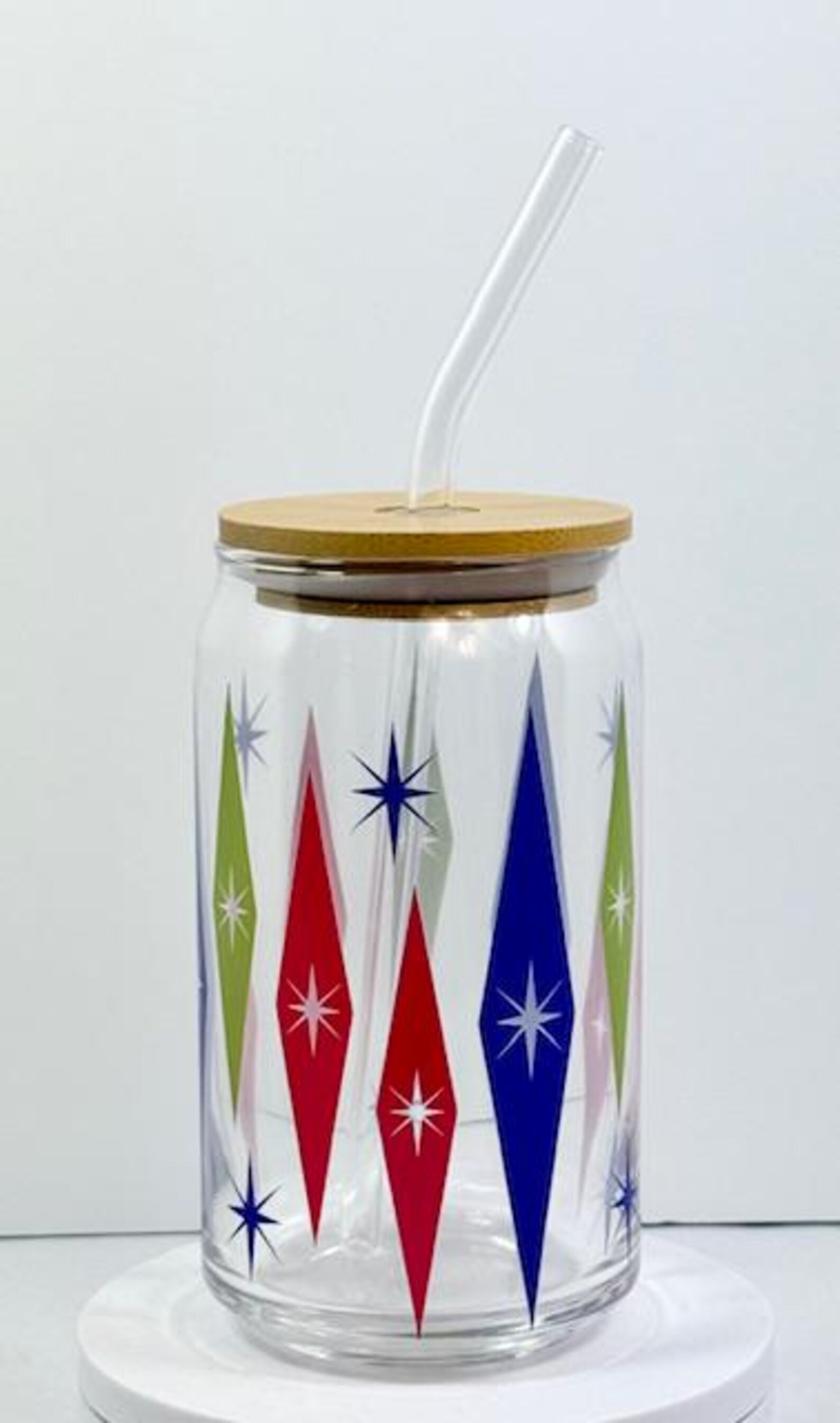 1950s Starburst Glass Coffee Cup - Mid-century Modern Bamboo Lid and ...