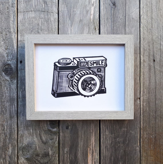 Retro Camera 'smile' Linocut Block Print by Jilpi Art. | Etsy