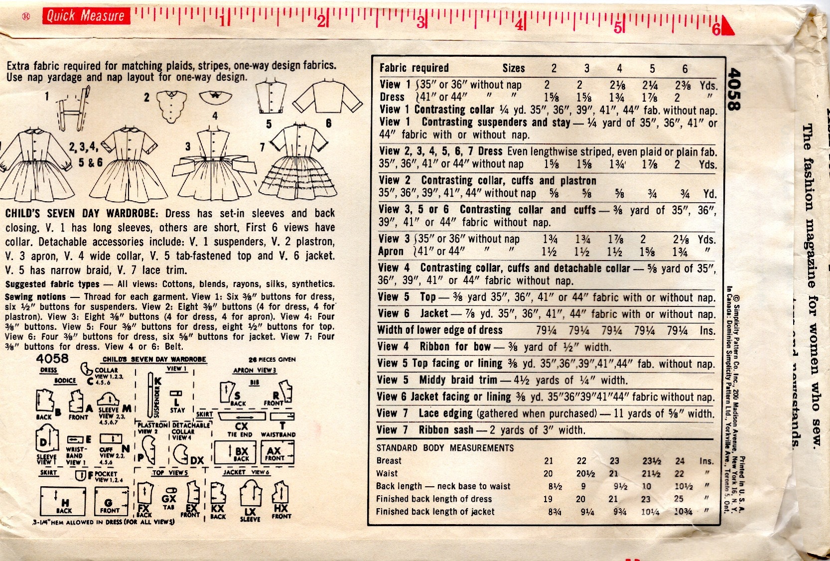 Simplicity 4058, a Girl's Size 3 Dress Pattern. 7 Day Dress Wardrobe. A ...