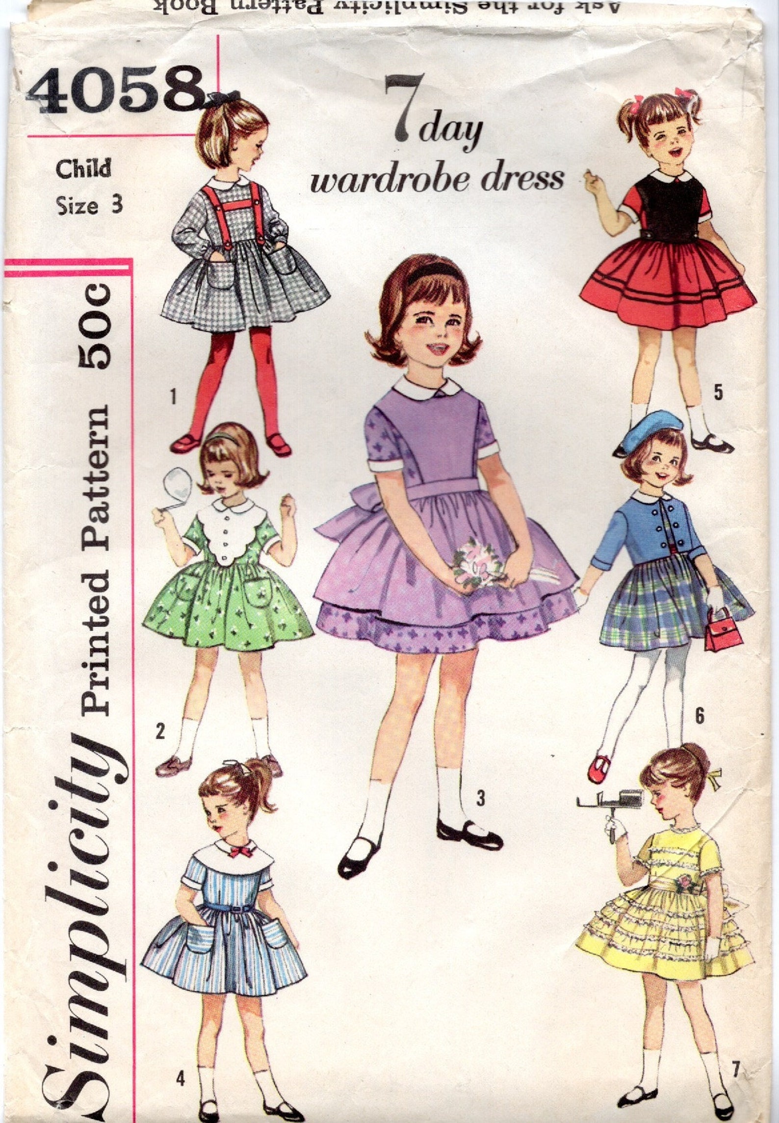 Simplicity 4058, a Girl's Size 3 Dress Pattern. 7 Day Dress Wardrobe. A ...